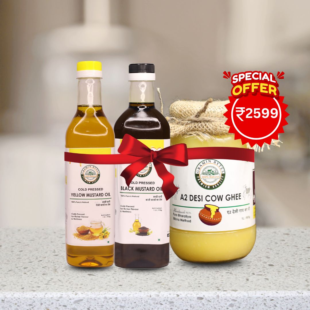 Gramin Bytes Wellness Combo – A2 Desi Cow Ghee 1L + Black Mustard Oil ...